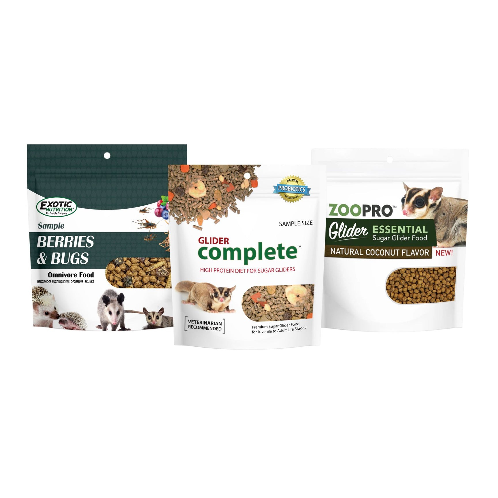 Exotic pet supplies including food, mealworms, treats and accessories.